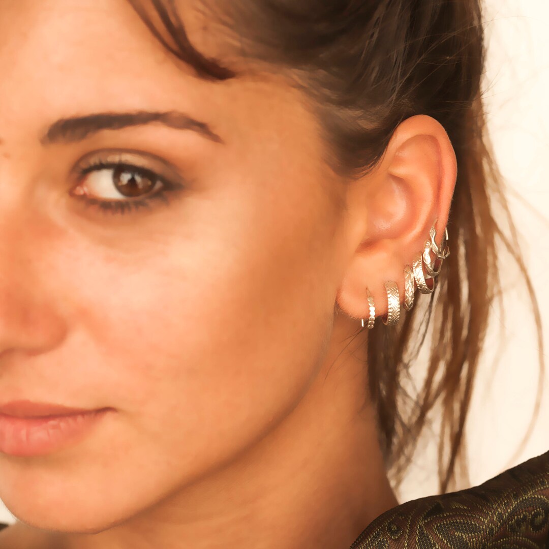 Silver Earring Set, Gold Hoop Set, India Hoop Earrings, Cartilage Hoops ...