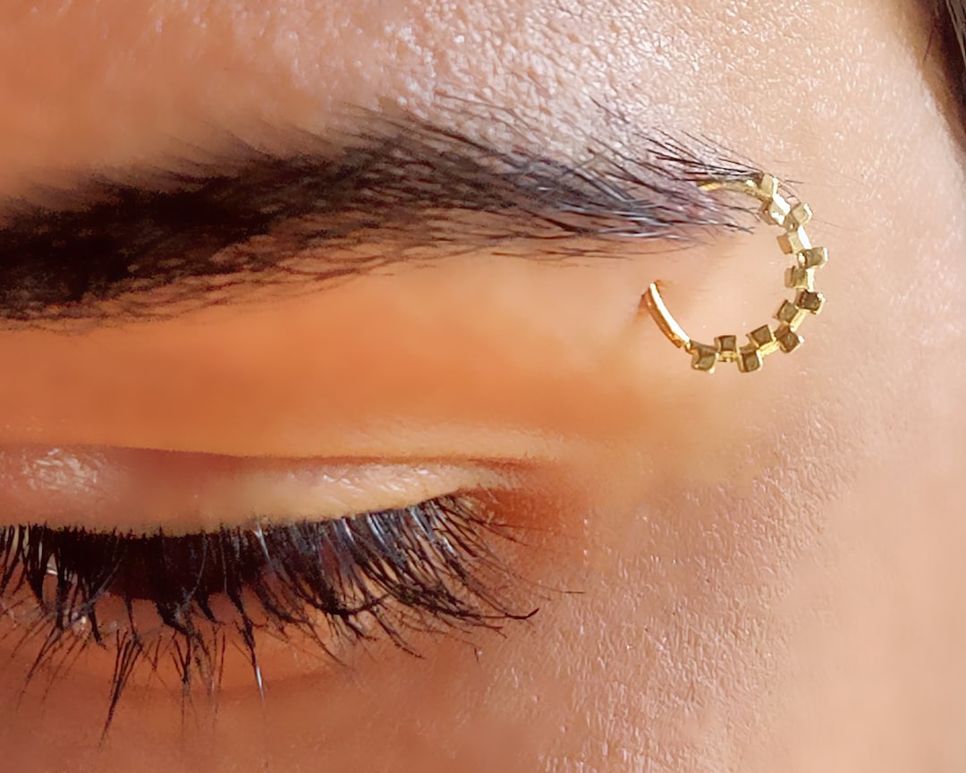 Eyebrow Ring 14k, Indian Gold Piercing, Eyebrow Piercing, Gold Eyebrow ...
