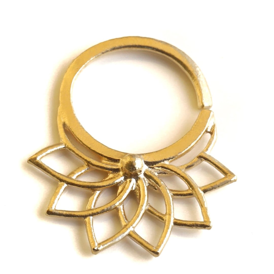 14k Gold Septum Ring, Unique Septum Jewelry, Lotus Septum, Large Septum ...