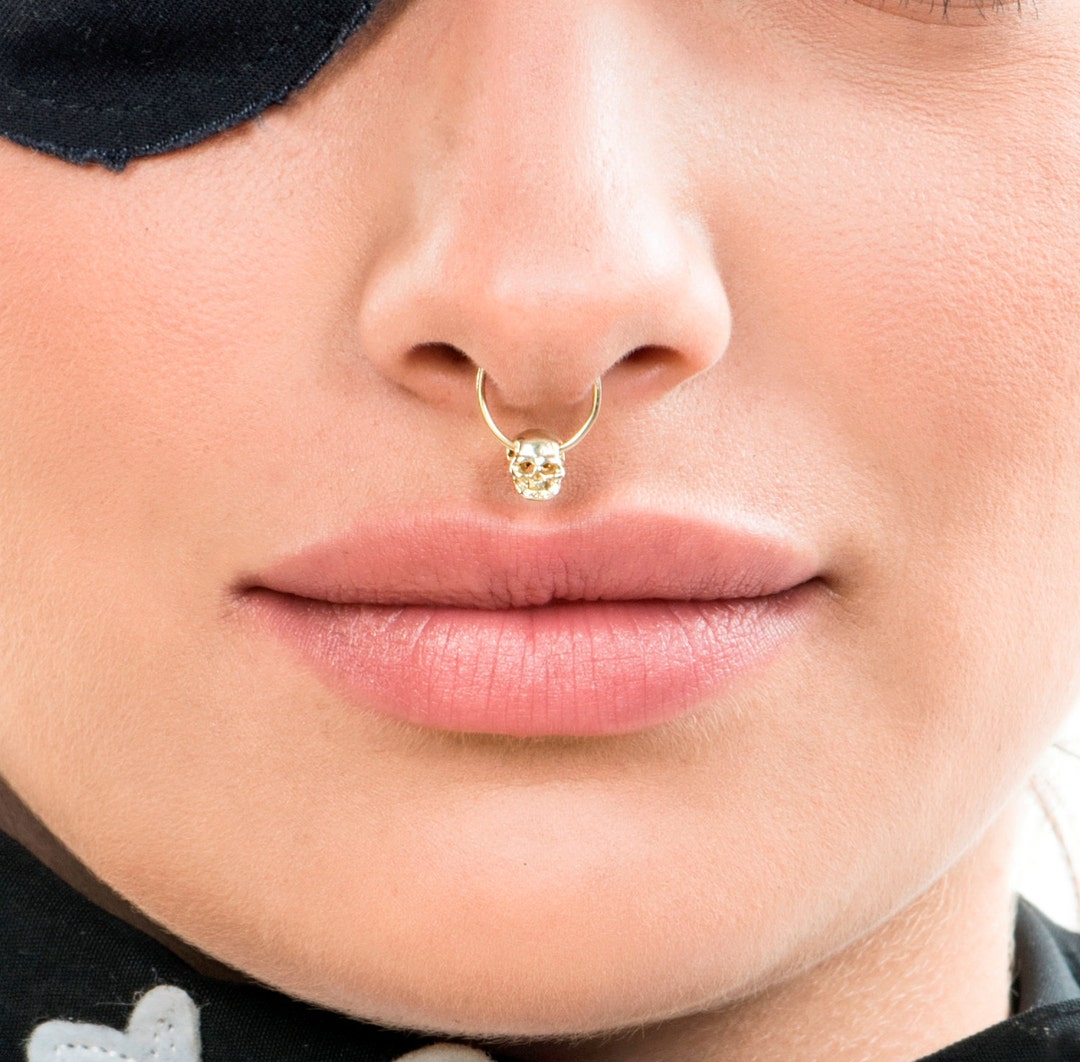 Gold Septum Ring, Silver Septum, Skull Septum Jewelry, Piercing Jewelry ...