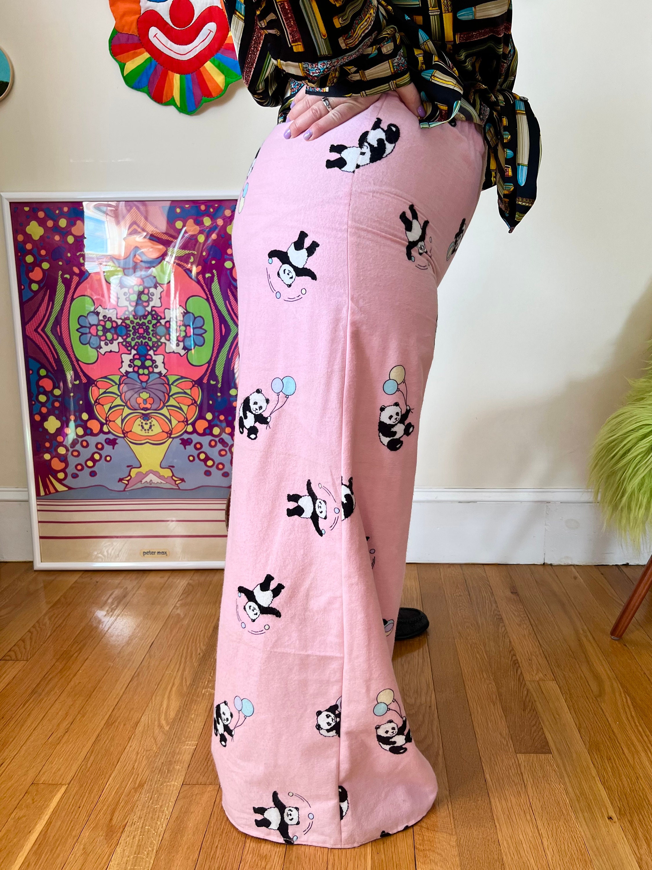 LBV 80’s Juggling Panda Bears Baby Pink Fleece Palazzo Pants Handmade ...