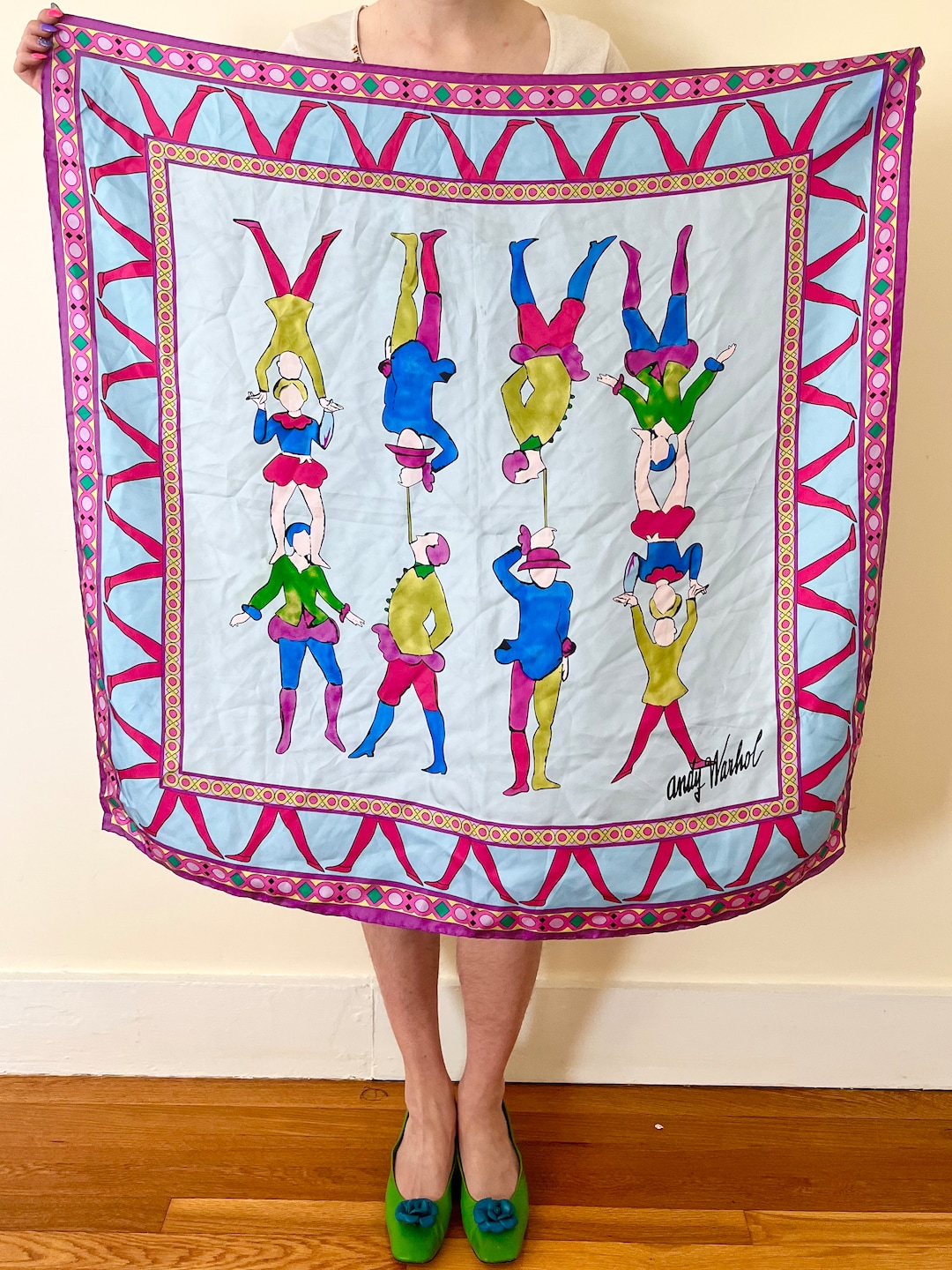 80s Andy Warhol Circus Performer Jester Acrobat Clown Baby Blue Rainbow ...