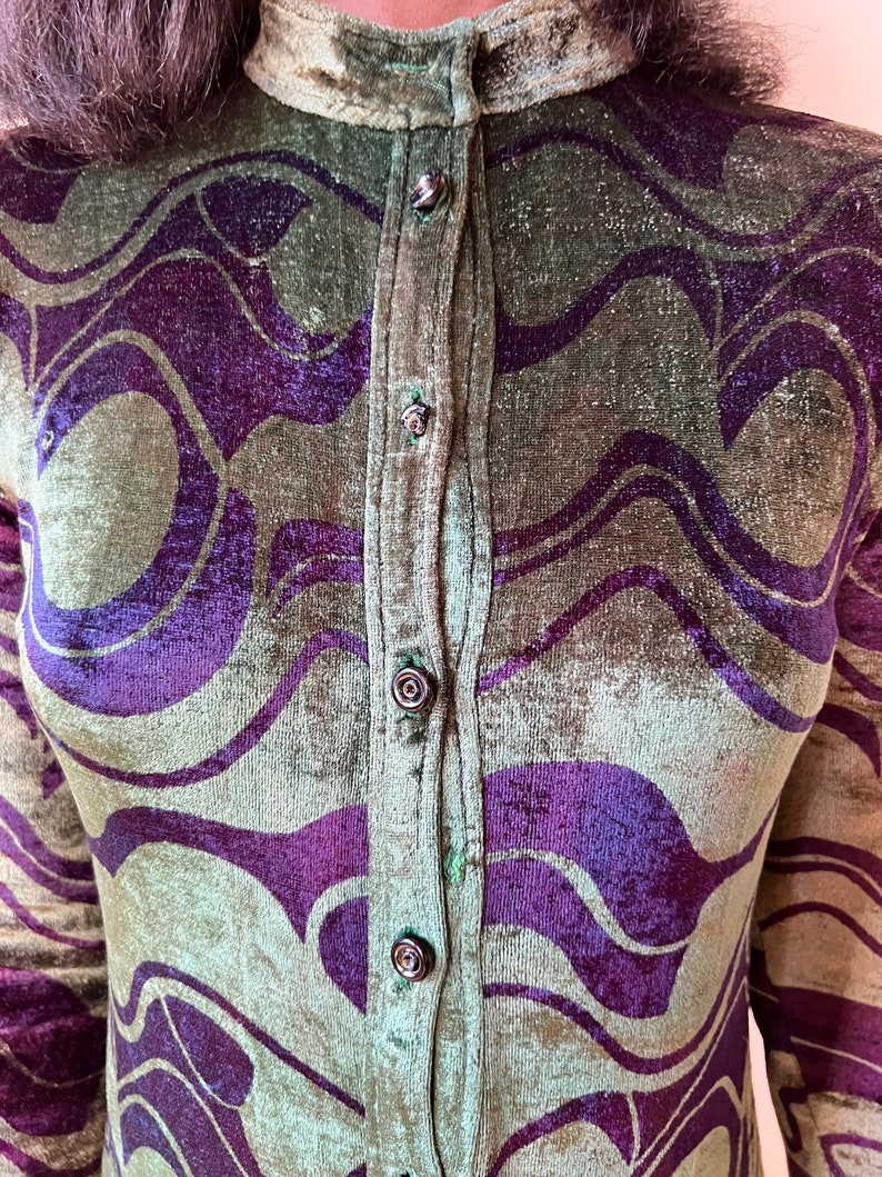 70s Anna Cat Made in England Emerald Green Psychedelic Velvet - Etsy