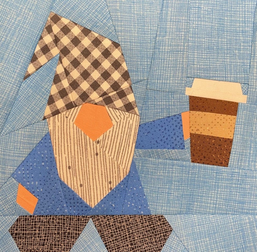 COFFEE DRINKING GNOME Paper Pieced Block Pattern in Pdf, Instant ...