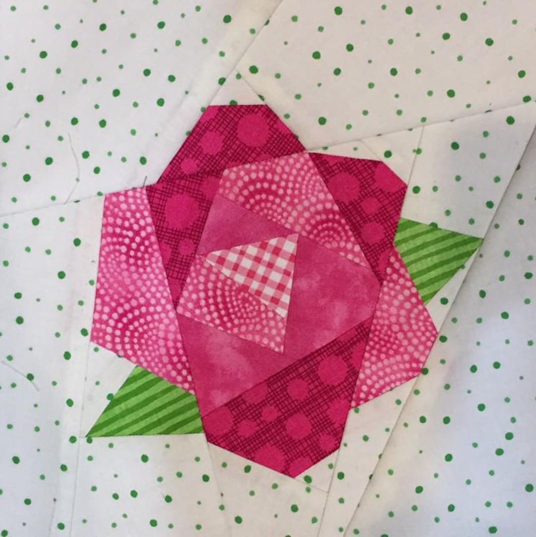 Rose Paper Pieced Quilt Block Pattern: 8" Flower Design (PDF Download ...