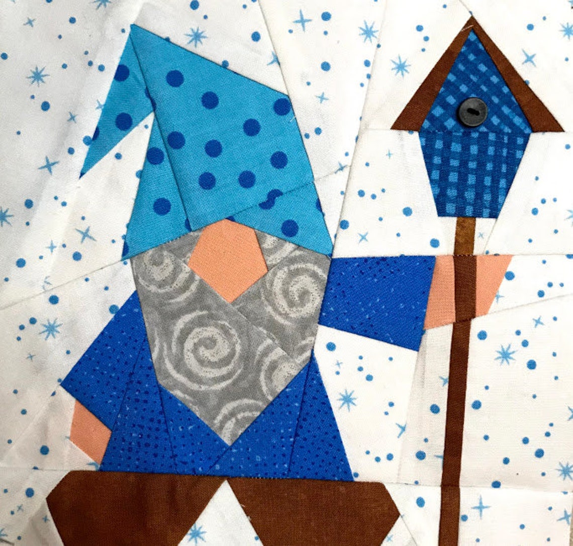 GNOME WITH BIRDHOUSE Paper Pieced Block Pattern in Pdf - Etsy
