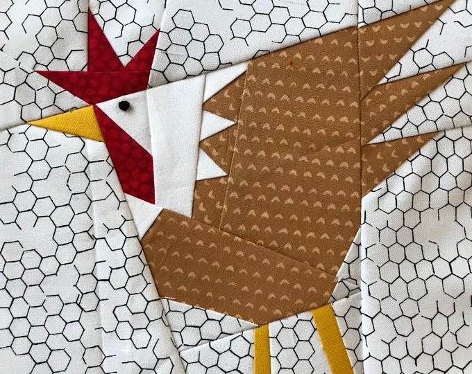 Abstract Chicken (rooster) Foundation Paper Pieced Quilt Pattern Block ...