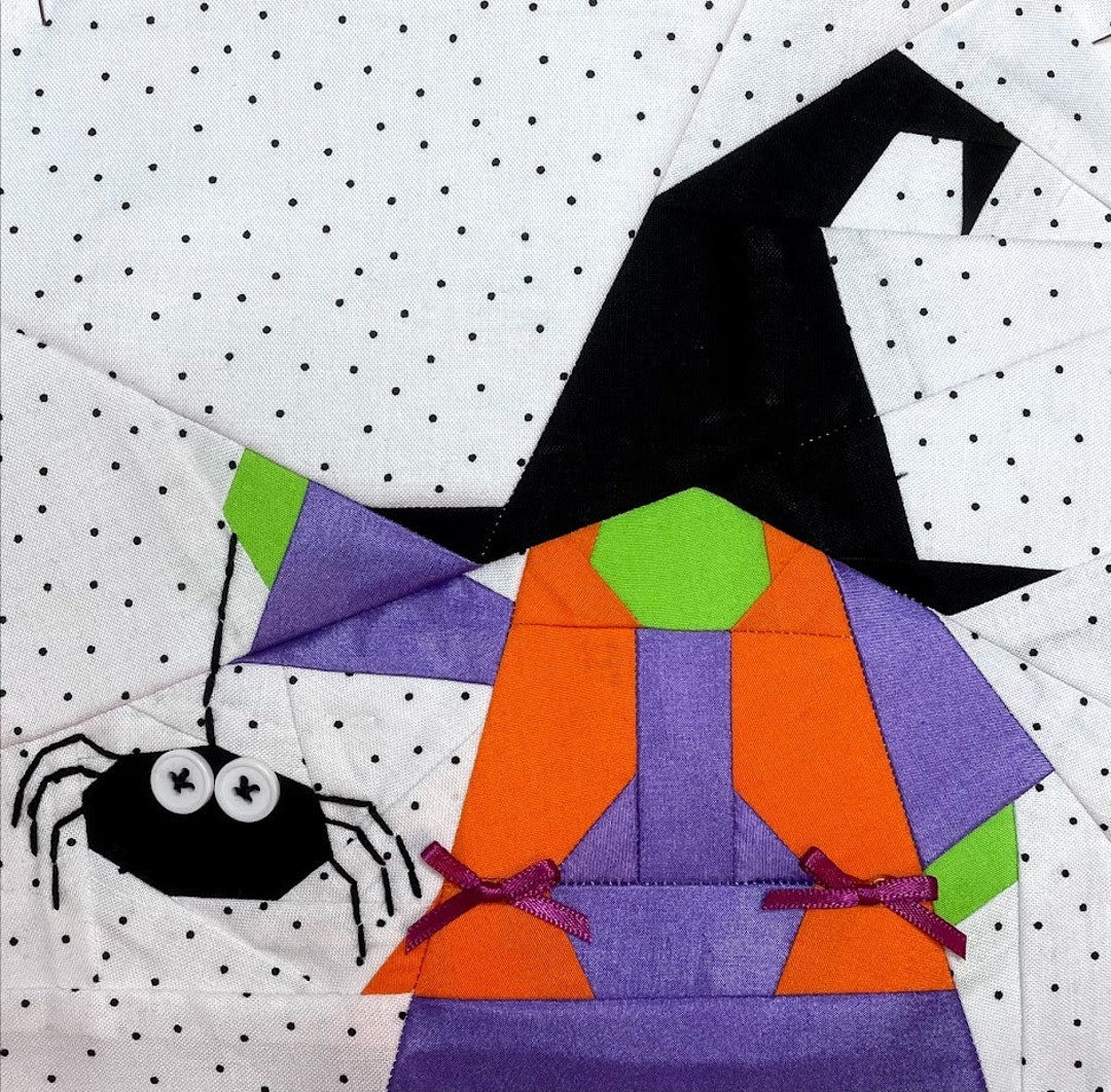 WITCH With SPIDER GNOME Paper Pieced Block Pattern in Pdf - Etsy