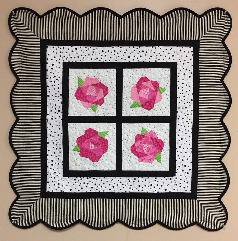 Rose Paper Pieced Quilt Block Pattern: 8" Flower Design (PDF Download ...