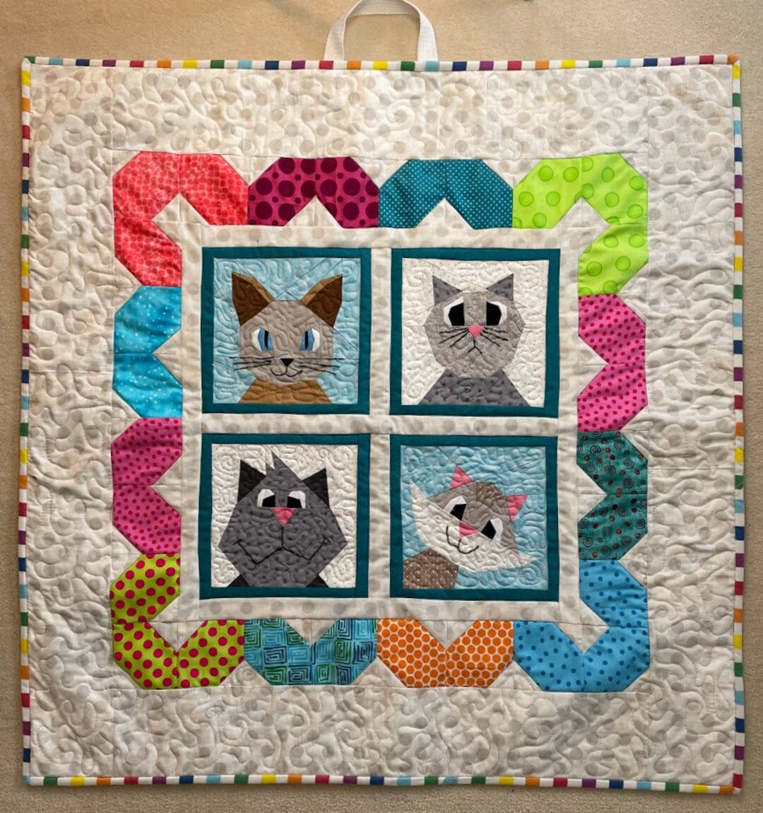 Kitty Floor Pillow Paper Pieced Pattern: Cat Quilt Block (PDF Download ...
