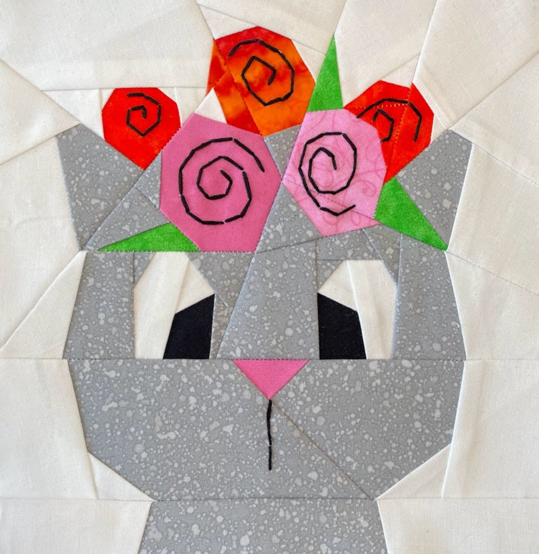 CAT WITH FLOWERS Paper Pieced Block Pattern in Pdf, Instant Download ...