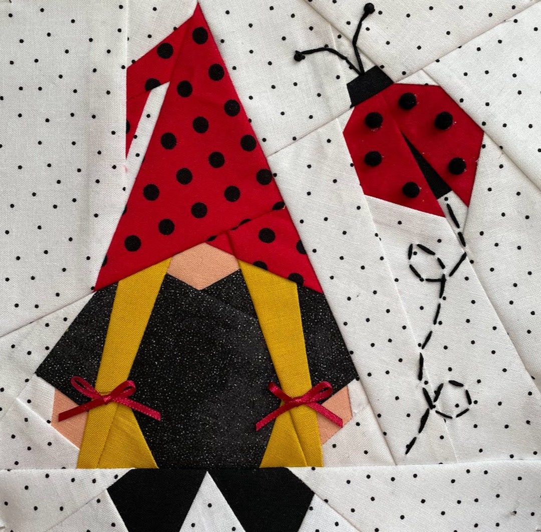 LADYBUG GNOME BLOCK Paper Pieced Pattern in Pdf, Gnome Block, Gnome ...