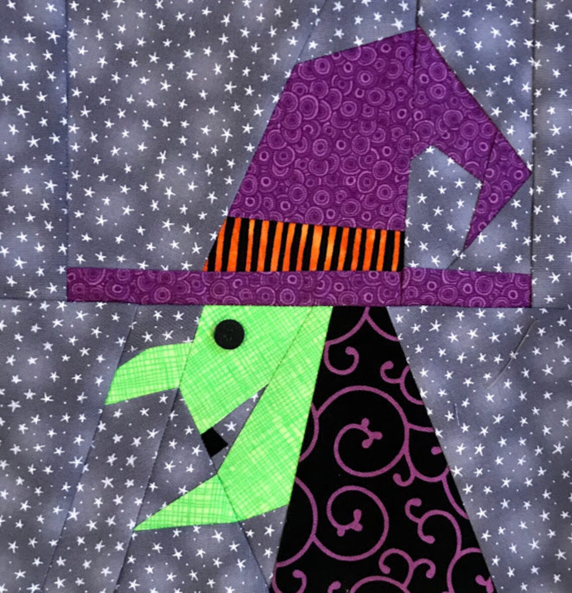 Toothy Witch Paper Pieced Block Pattern, Halloween Quilt (PDF Pattern ...