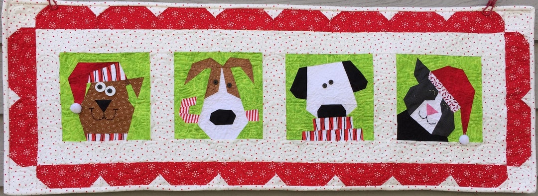 3 Dogs and 1 Sassy Cat Paper Pieced Table Runner Pattern in PDF - Etsy