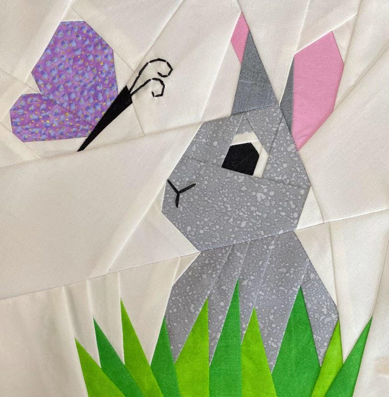 Bunny With Butterfly Paper Pieced Quilt Block Pattern (PDF) - Etsy