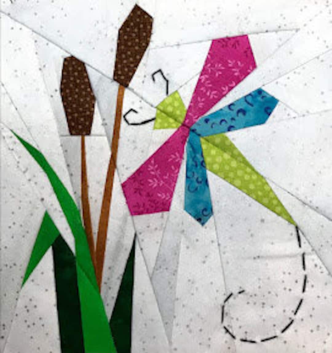 DRAGONFLY WITH CATTAILS Paper Pieced Pattern in Pdf, Instant Download ...