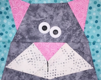 Square in a Square Paper Pieced Cat Quilt Block Pattern, by Curlicue ...