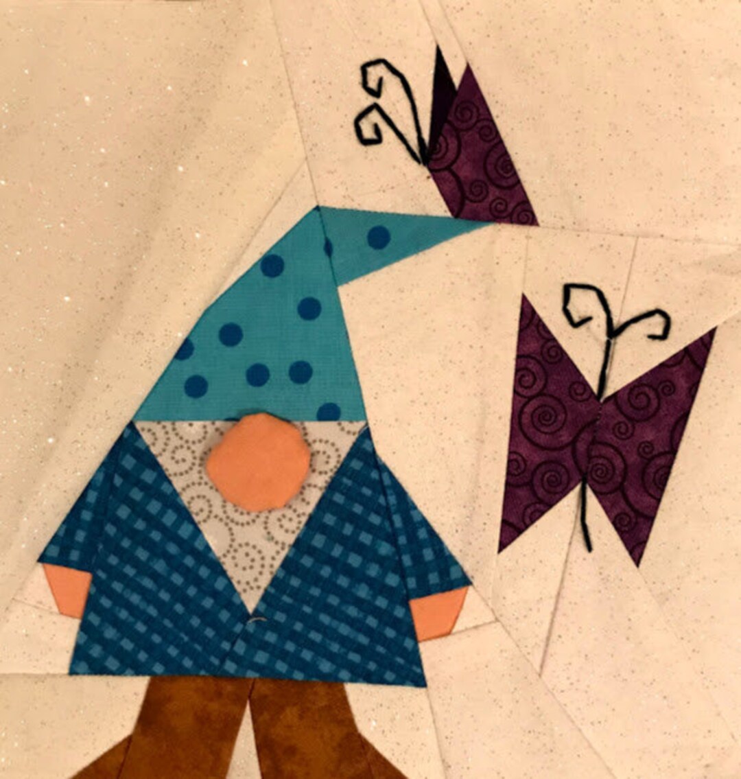GNOME WITH BUTTERFLIES Paper Pieced Block Pattern in Pdf - Etsy