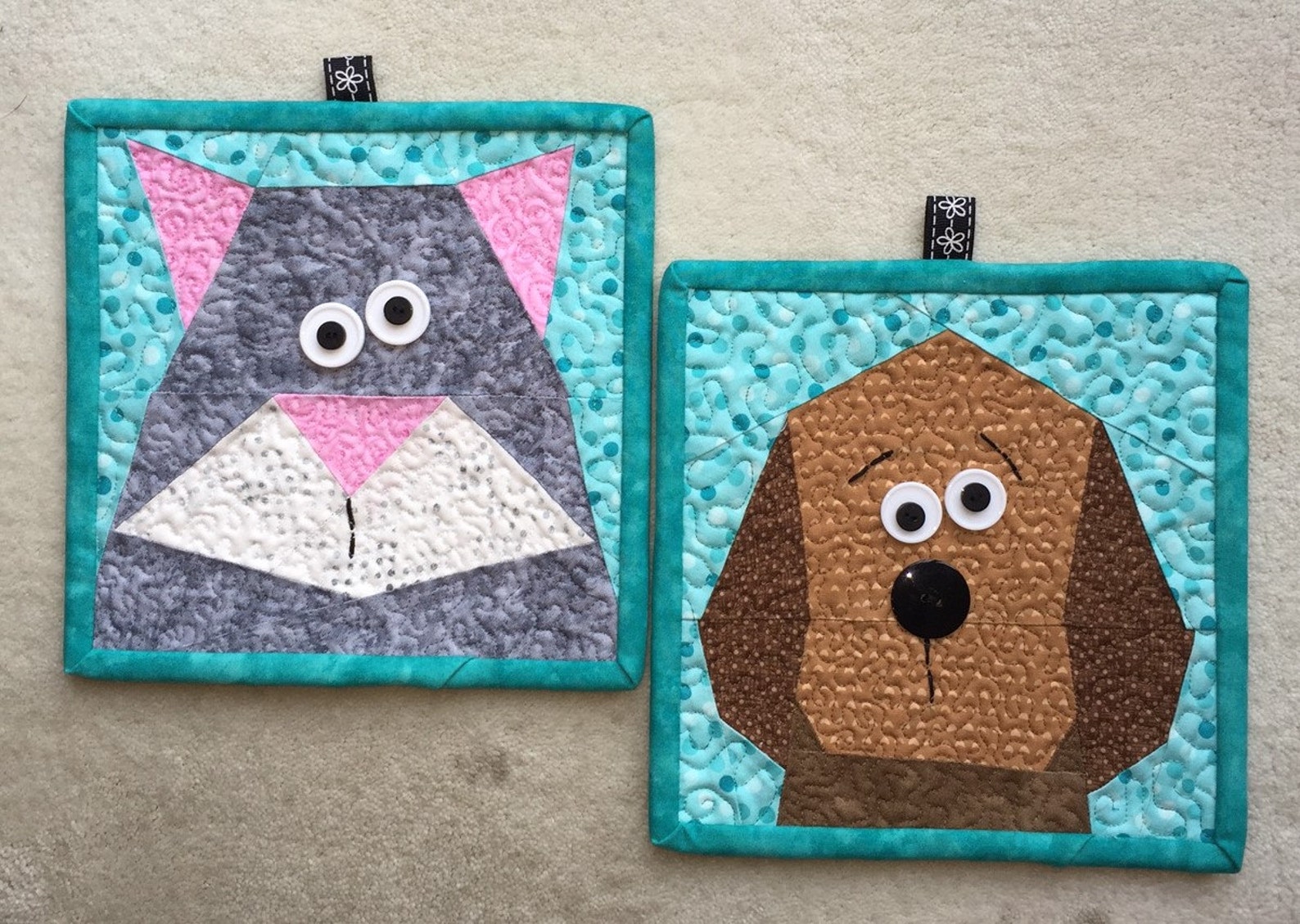 Kitty and Pup Paper Pieced Potholders Pattern in PDF - Etsy