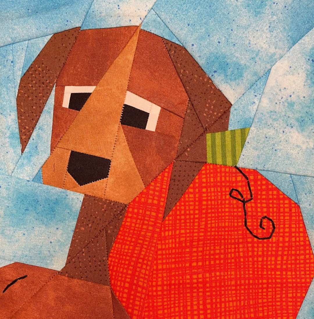RETRIEVER WITH PUMPKIN Paper Pieced Block Pattern in Pdf, Instant ...