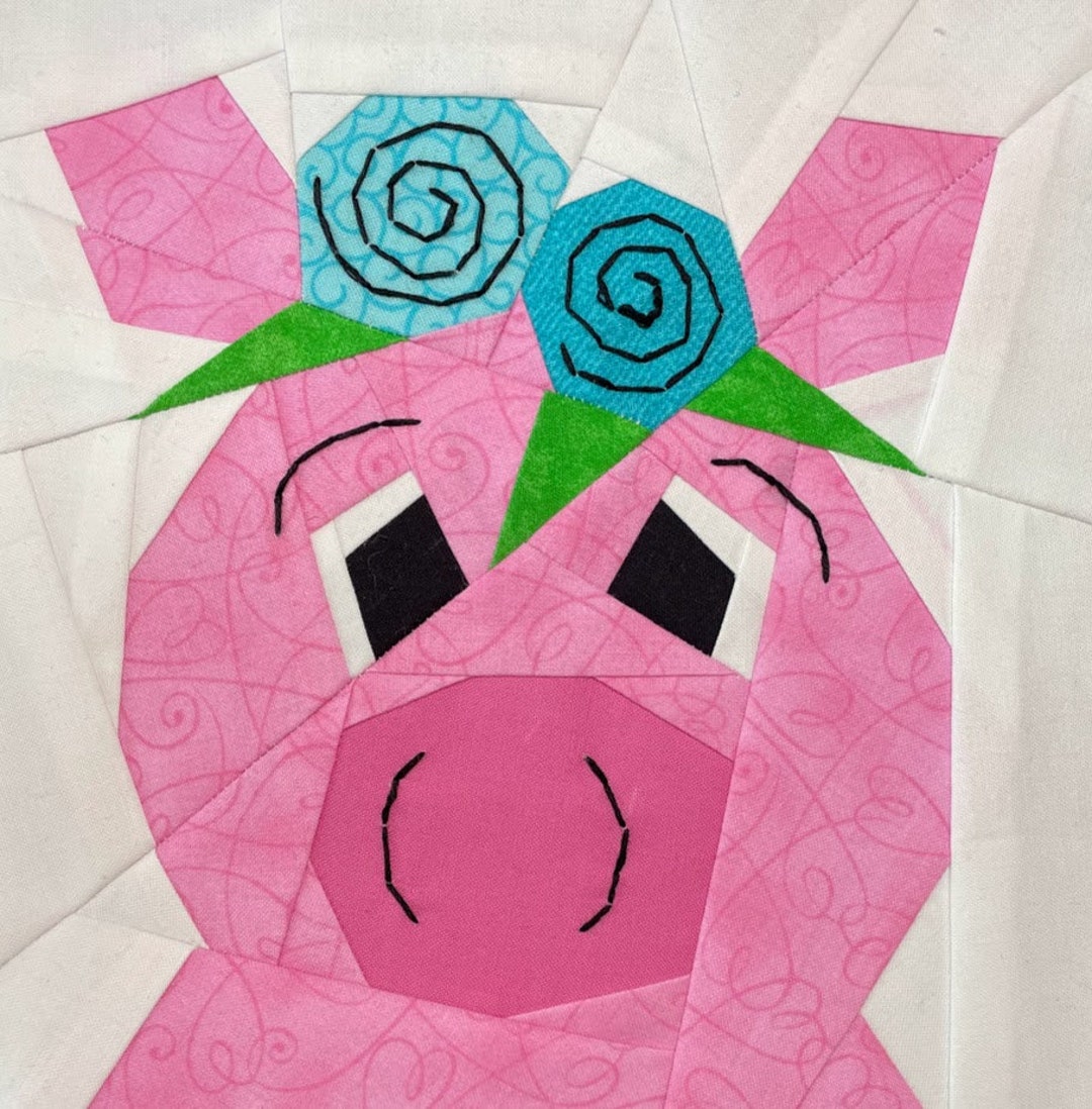 Pig With Flowers Paper Pieced Quilt Block Pattern (PDF) - Etsy