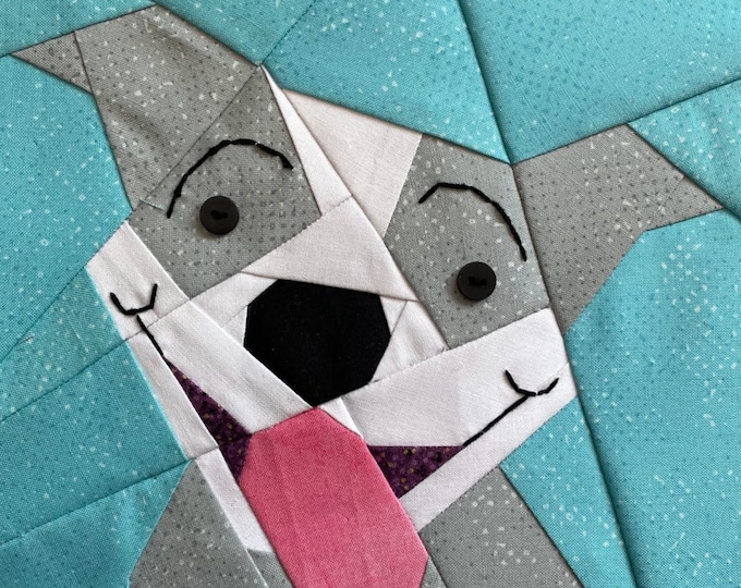 Pitbull Mix Dog Sitting Foundation Paper Pieced Quilt Block Pattern ...