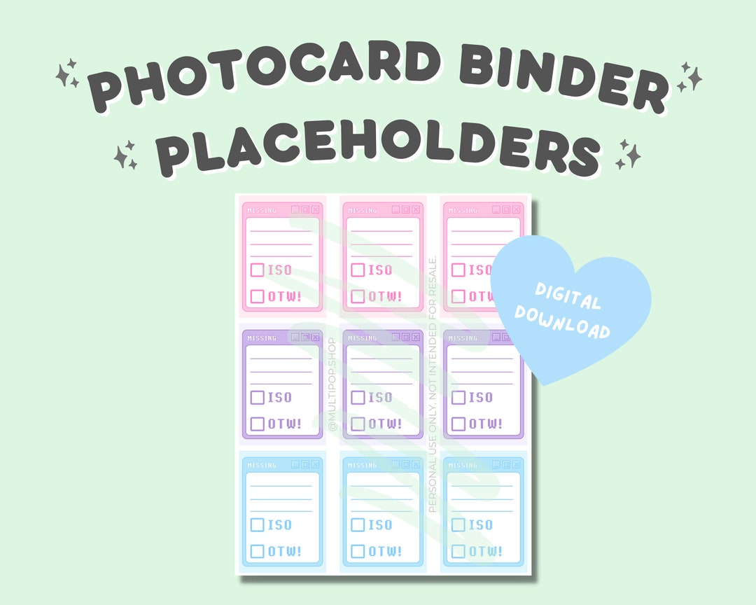 DIGITAL DOWNLOAD Kpop Photocard Binder Place Holders | (2.5x3.5 In ...