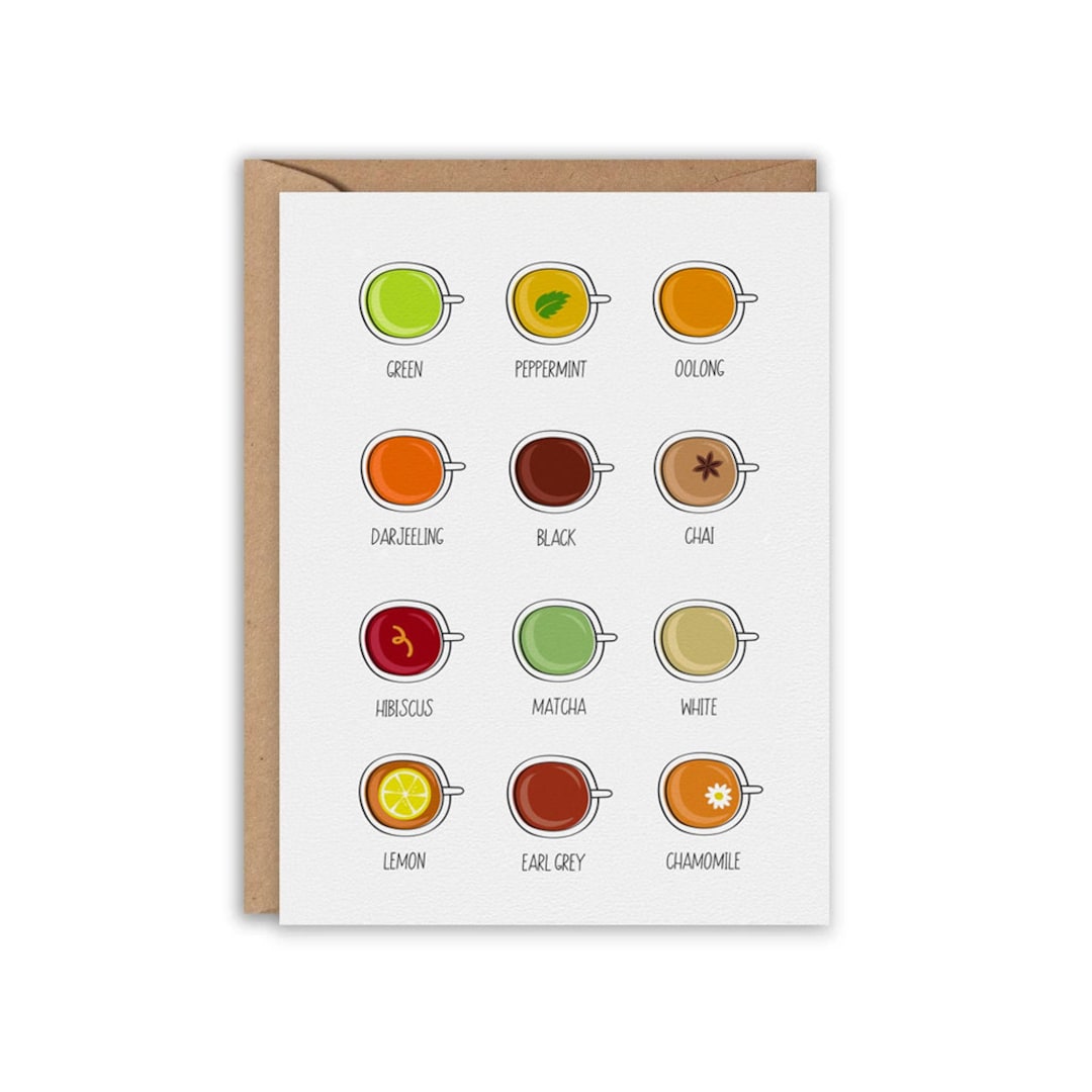 Tea Card, Types of Tea, Tea Lover, Tea Note Card, Greeting Card - Etsy