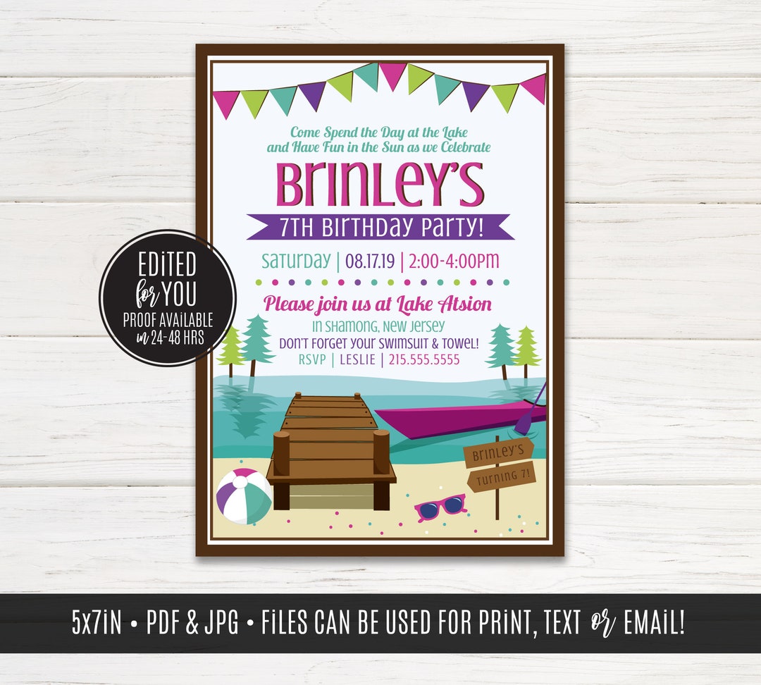 Lake Birthday Party Invitations, Kayak Party, Favor Tags | Digital ...
