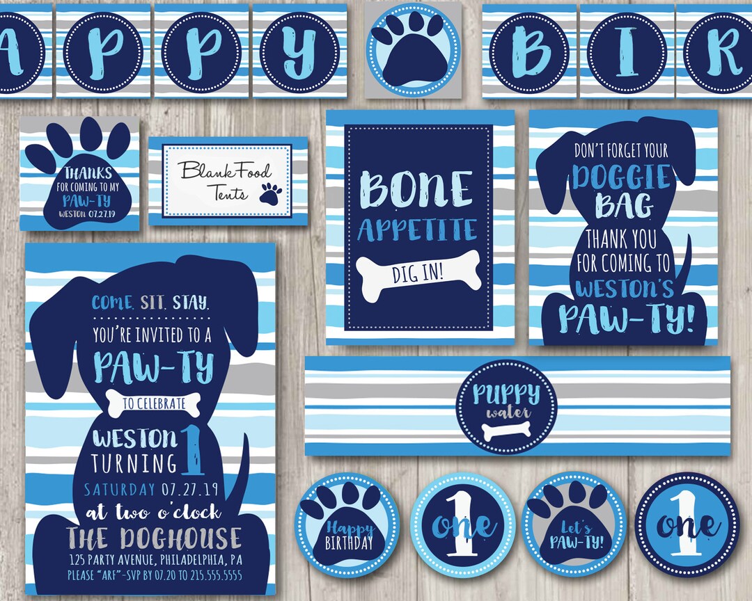 Puppy Birthday Pawty Kit, Puppy Birthday, Blue Puppy Party, Puppy Party ...