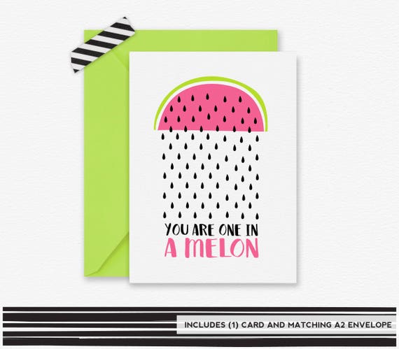 You are one in a MELON Watermelon Greeting Card Thank You | Etsy