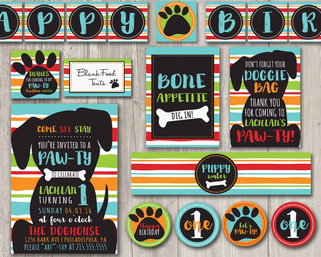 Puppy Birthday Pawty Kit | Birthday Day Invitations With Matching Party ...