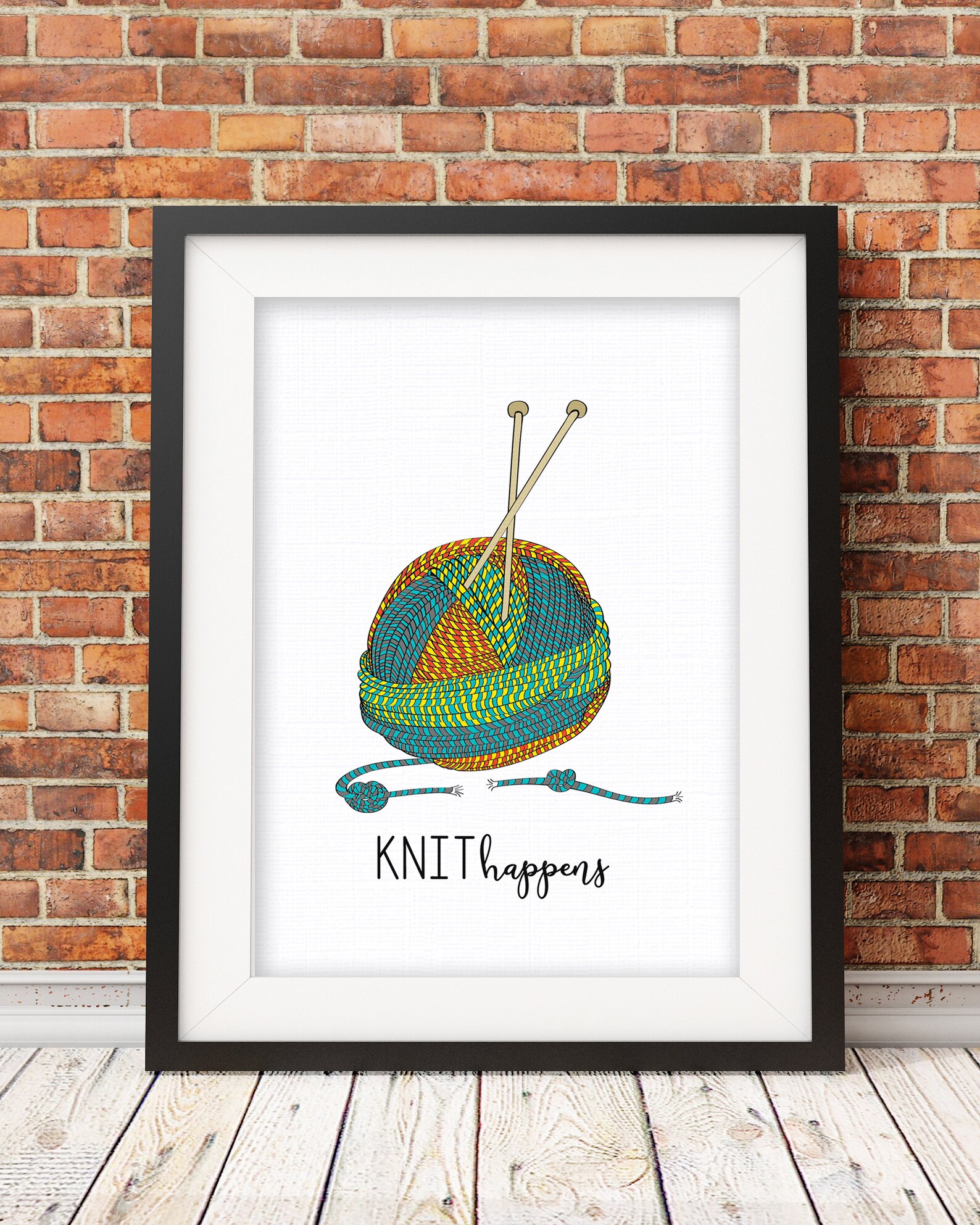 Knit Happens Illustration Knitting Print Craft Room Decor - Etsy