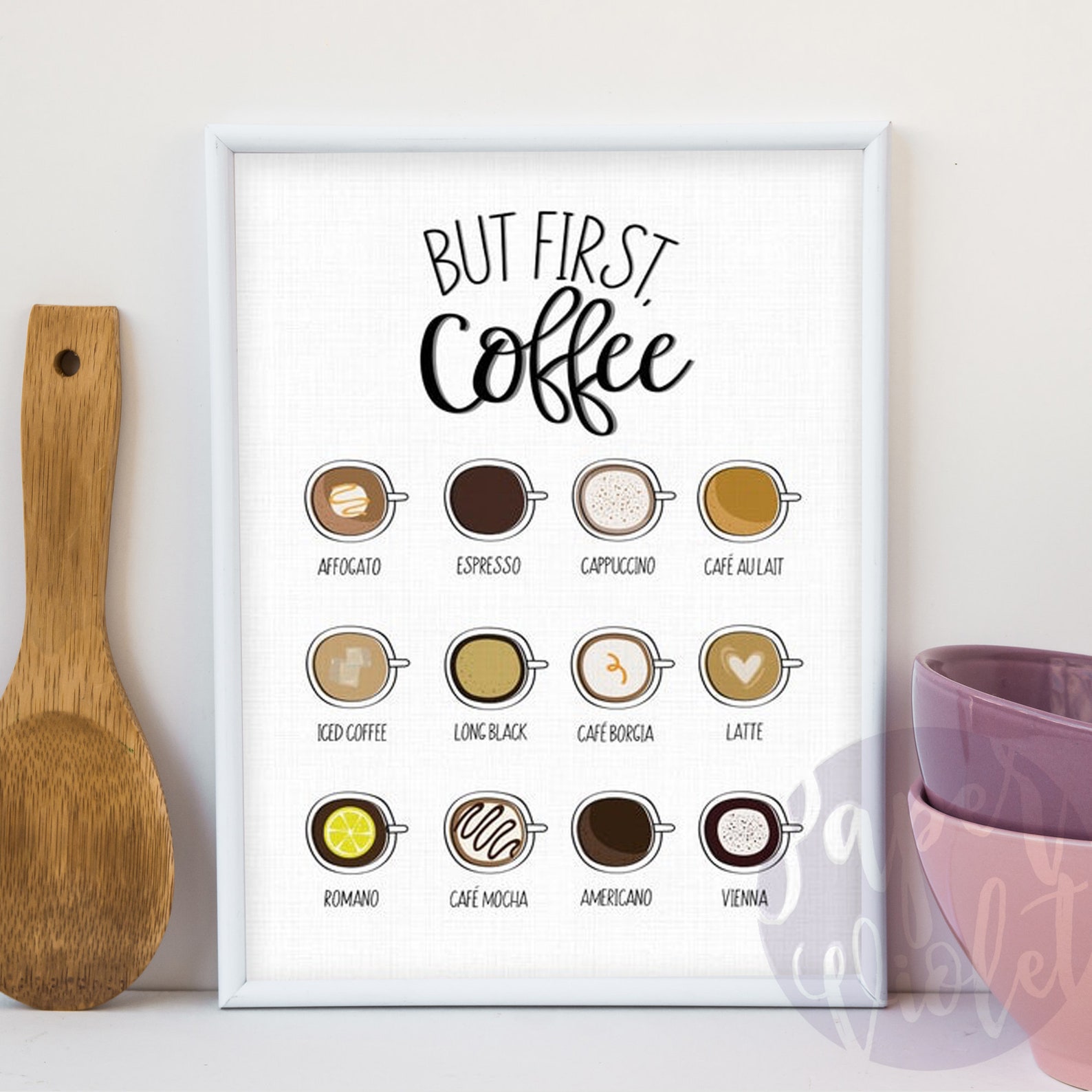 But First Coffee Illustration Kitchen Wall Decor Types of | Etsy