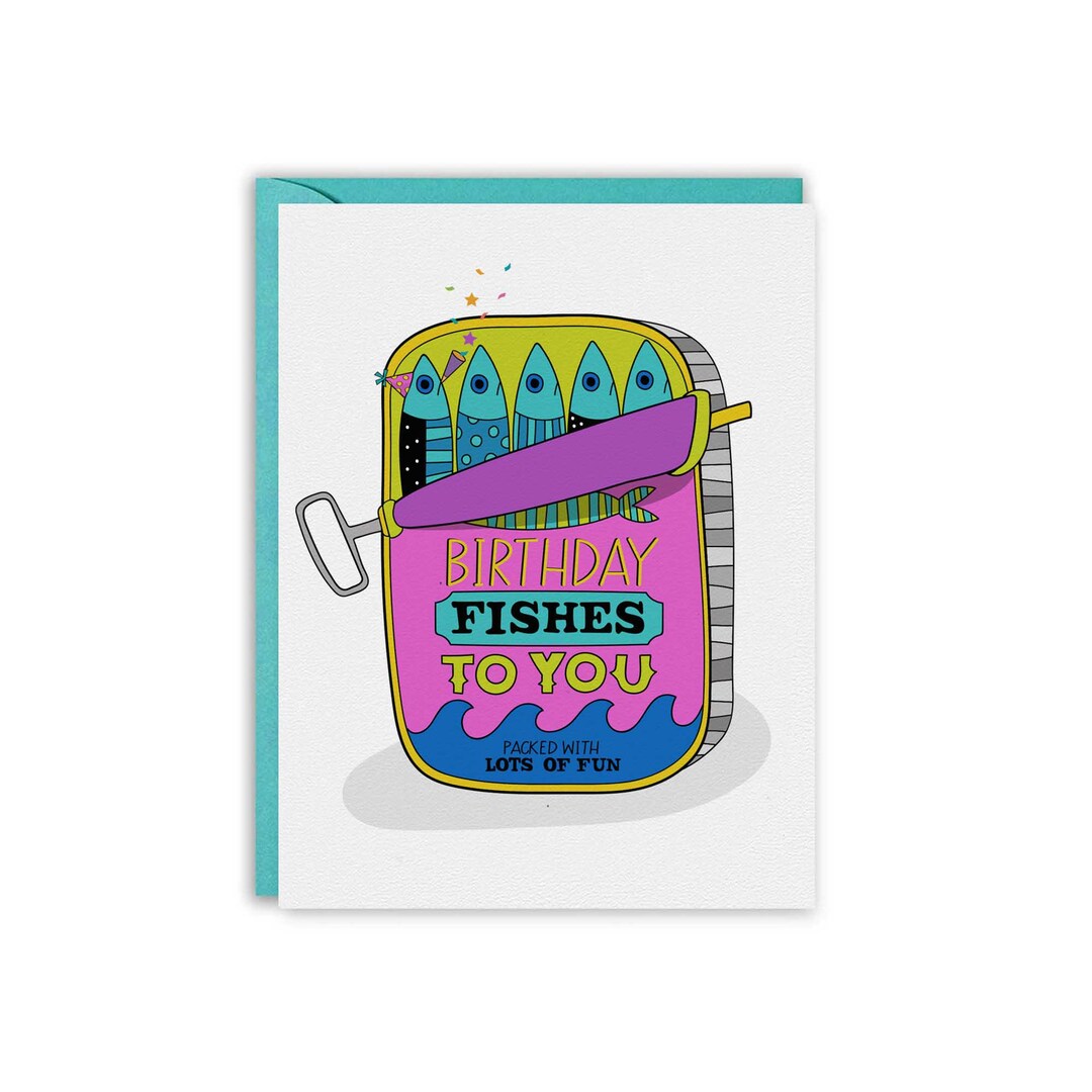 Birthday Fishes - Funny Fish Birthday Card – Sardine Pun – Food Pun ...