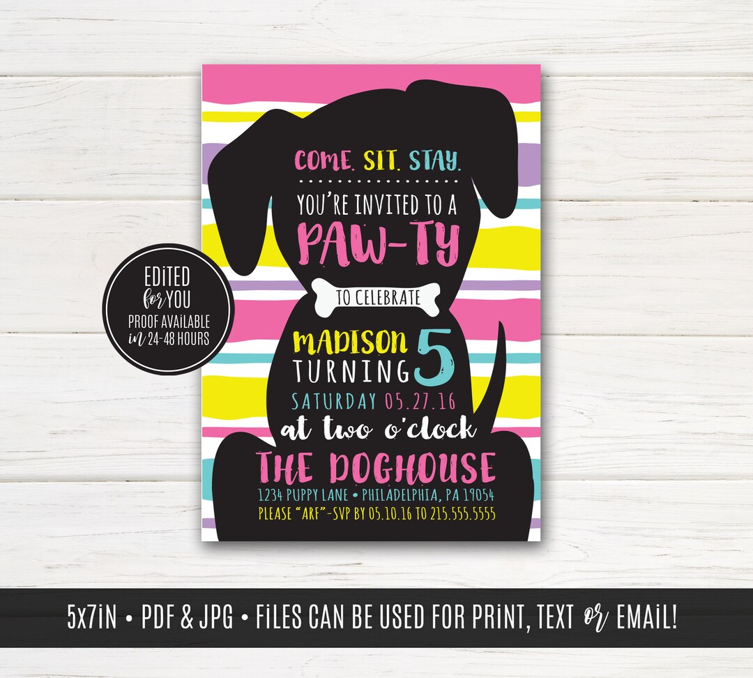 Puppy Pawty Invitation, Puppy Birthday Party Favor Tag | Digital File ...