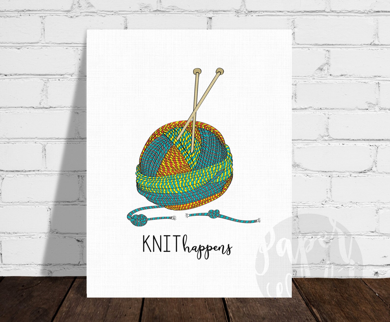 Knit Happens Illustration Knitting Print Craft Room Decor | Etsy