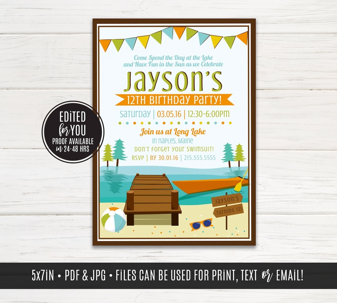 Lake Birthday Party Invitations, Kayak Party, Favor Tags | Digital ...