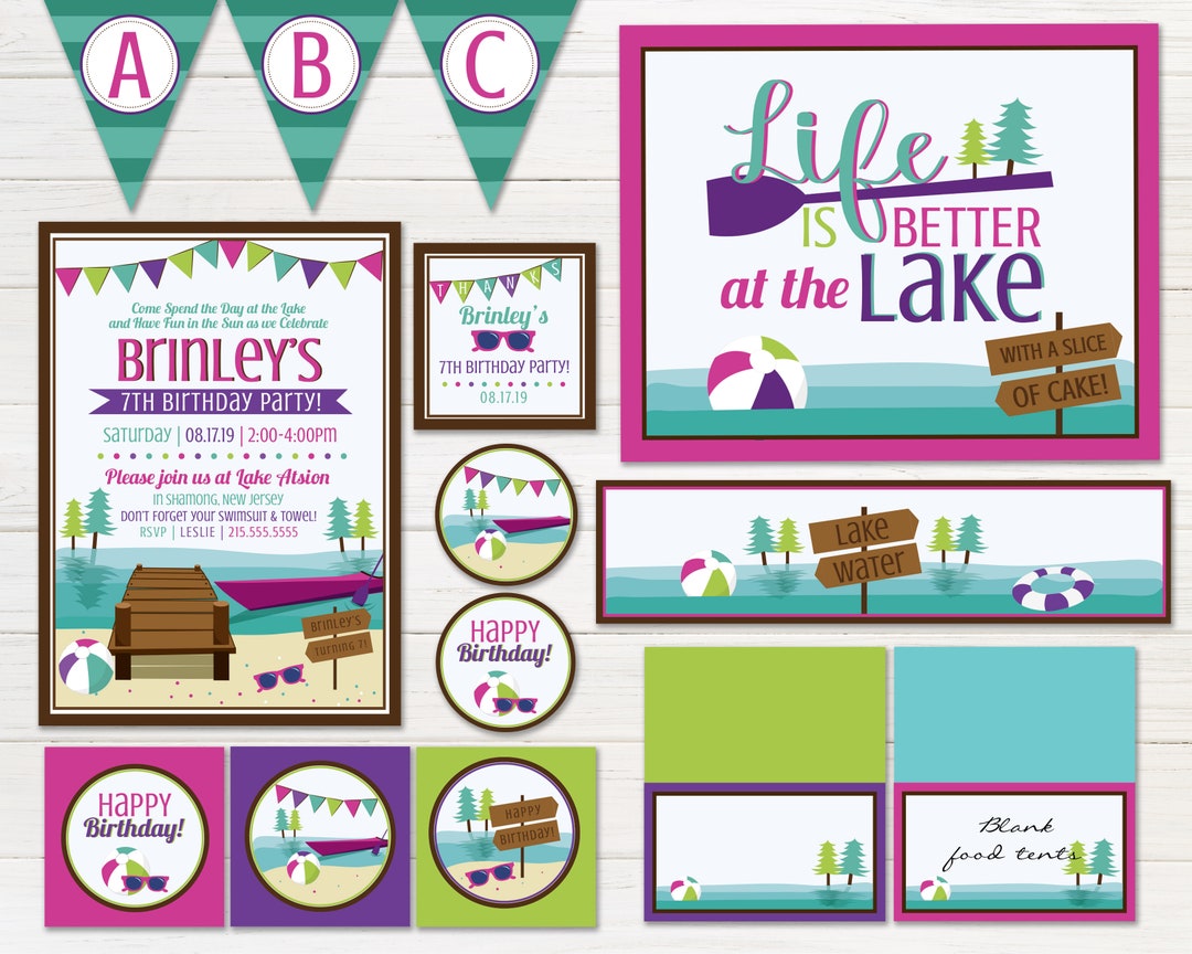 Lake Birthday Party Kit, Lake Invitations, Kayak Party | Summer Party ...