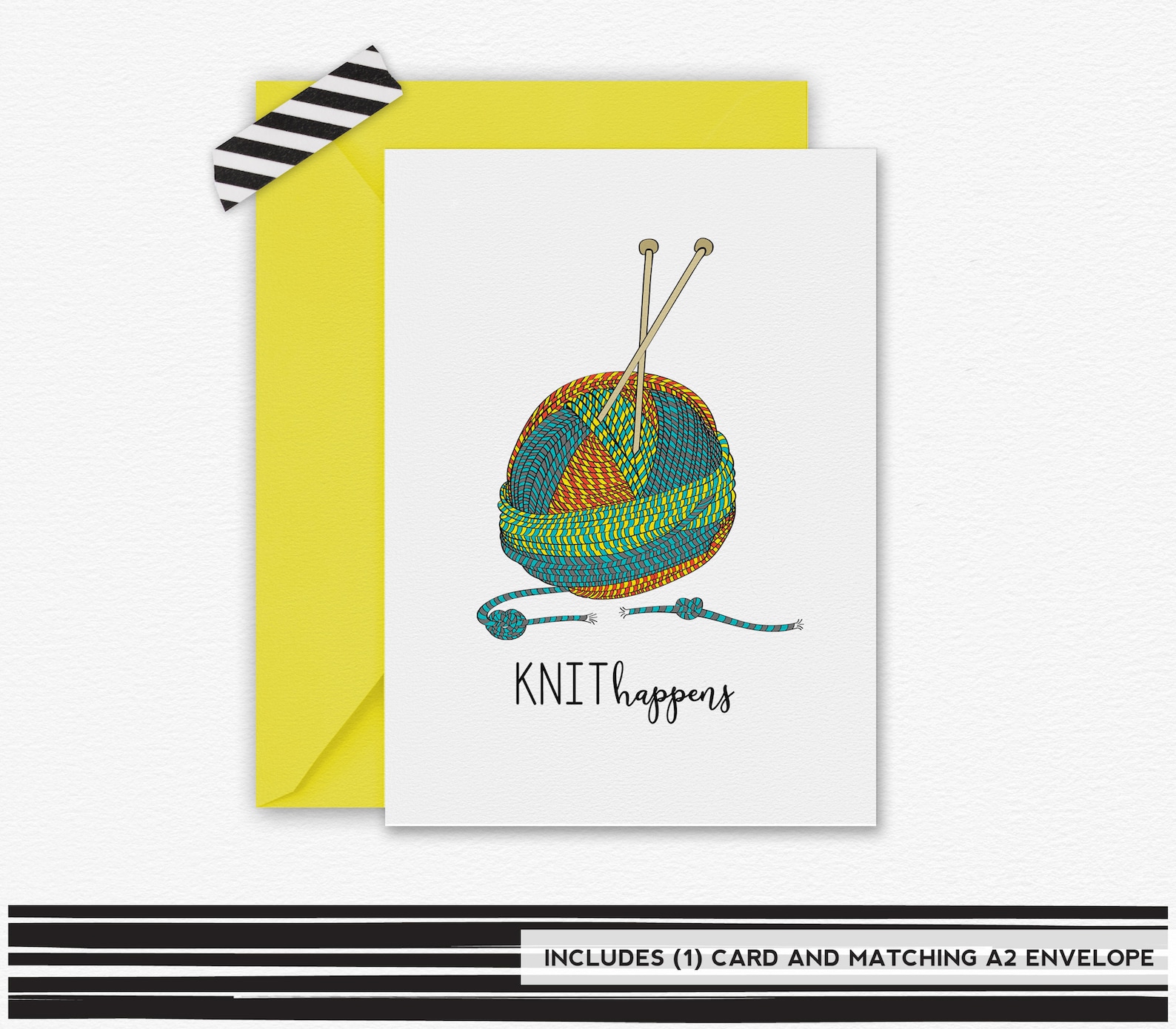 Knit Happens Card, Knitting Card, Yarn Greeting Card, Thinking of You ...