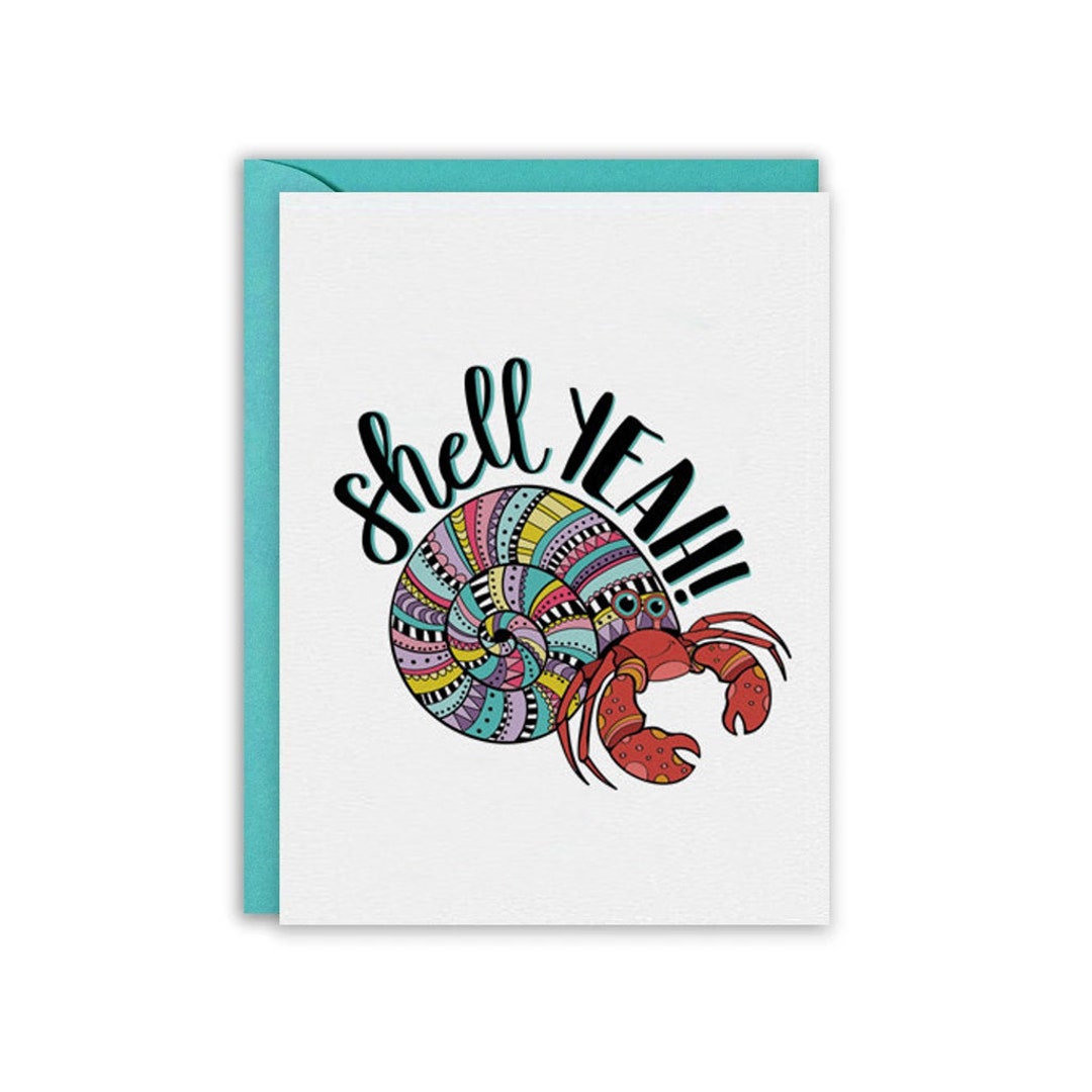 Hermit Crab Card, Shell Yeah!, Funny Greeting Card - Etsy