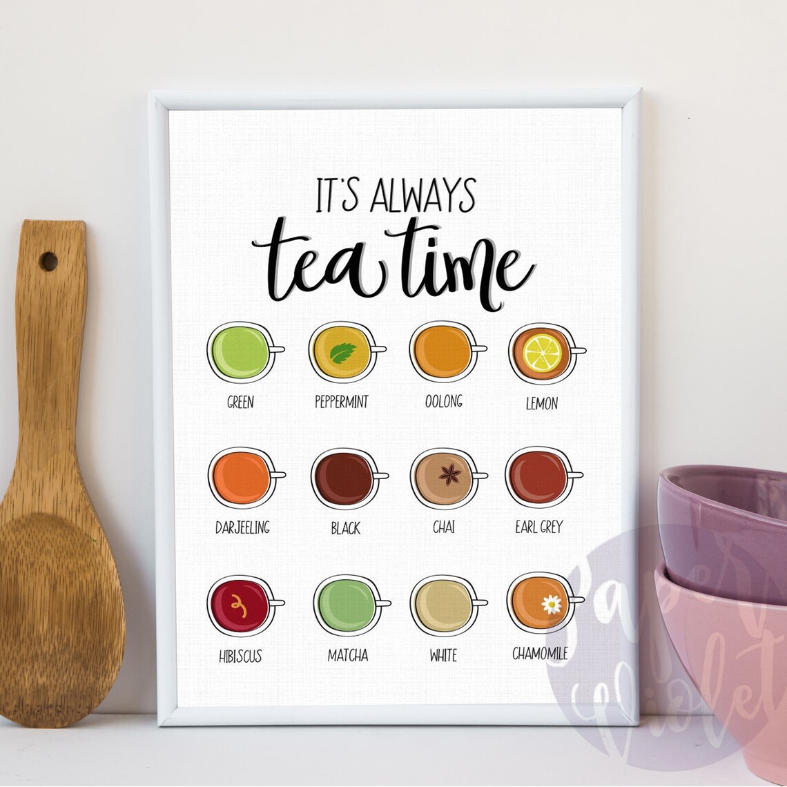 It's Always Tea Time, Tea Illustration, Kitchen Wall Decor, Types of ...