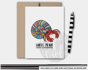 Hermit Crab Card Shell Yeah Funny Greeting Card | Etsy