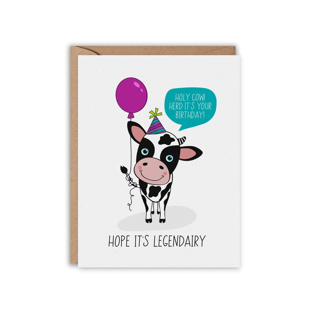 Cow Birthday Card, Holy Cow, Greeting Card, Birthday Card, Funny ...