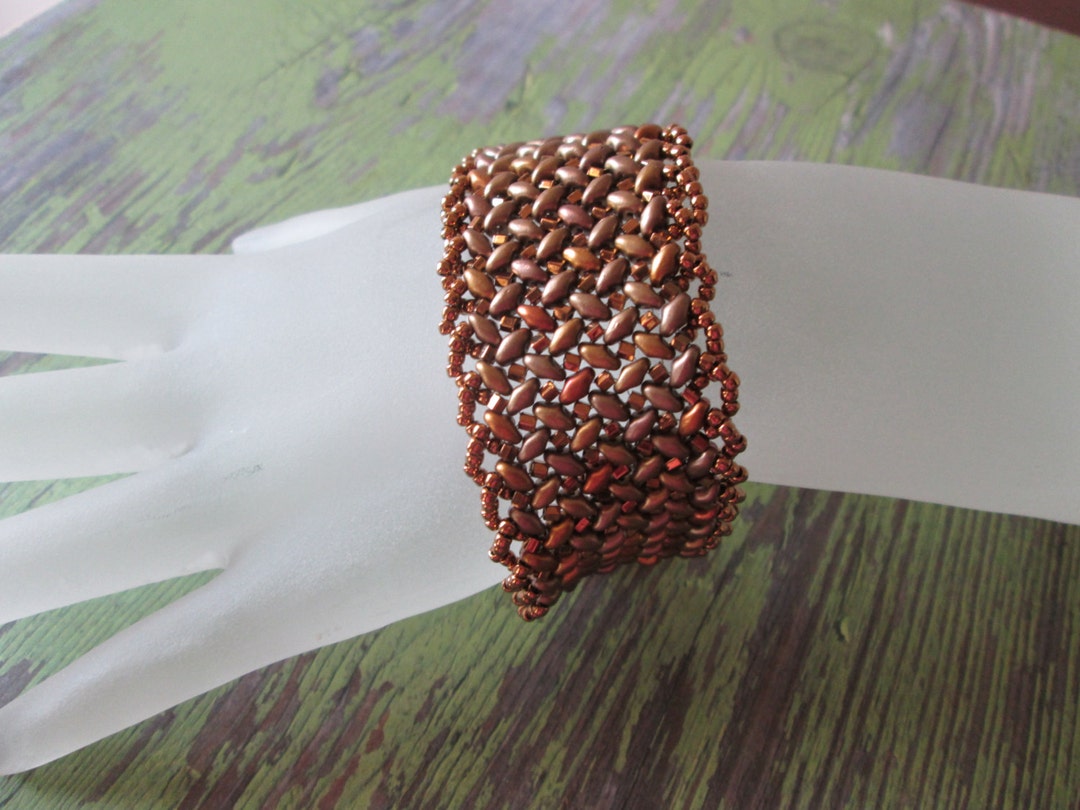 Handmade Matte Gold Shiny Gold Multi Color Neutral Bead Woven Bracelet ...