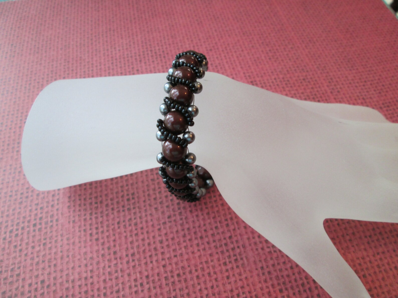 Handmade Maroon and Gray Pearl Beaded Bracelet, Stackable Bracelet ...