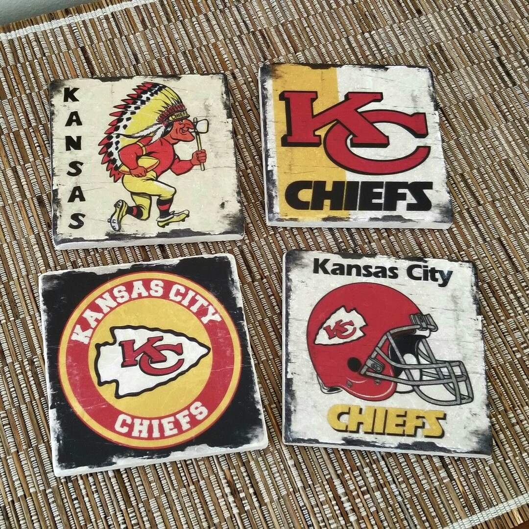 Kansas City Chiefs, Coaster Set, Football Gift, Man Cave Decor, Gift ...
