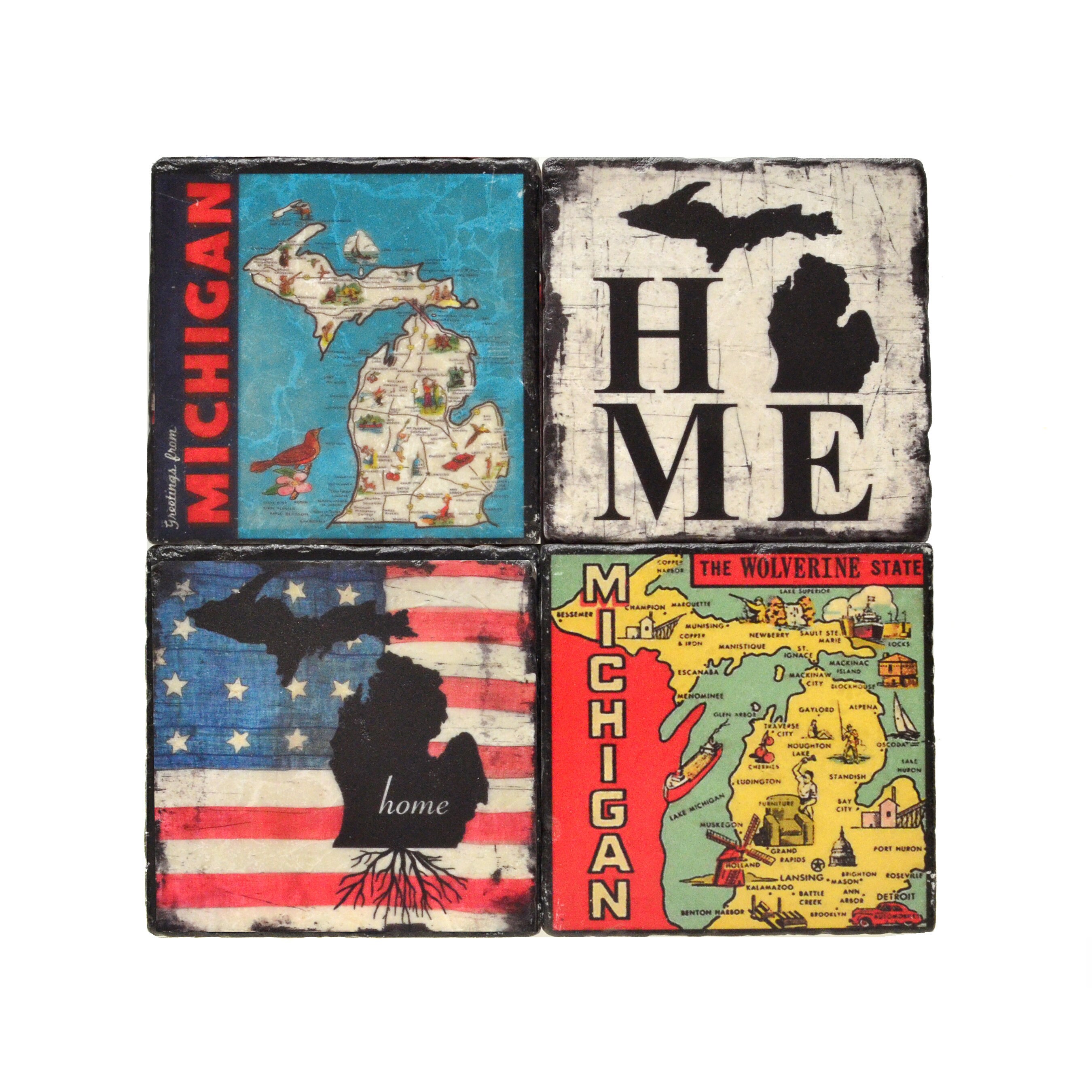 Michigan Coasters Michigan Map American Flag Hostess Gift | Etsy