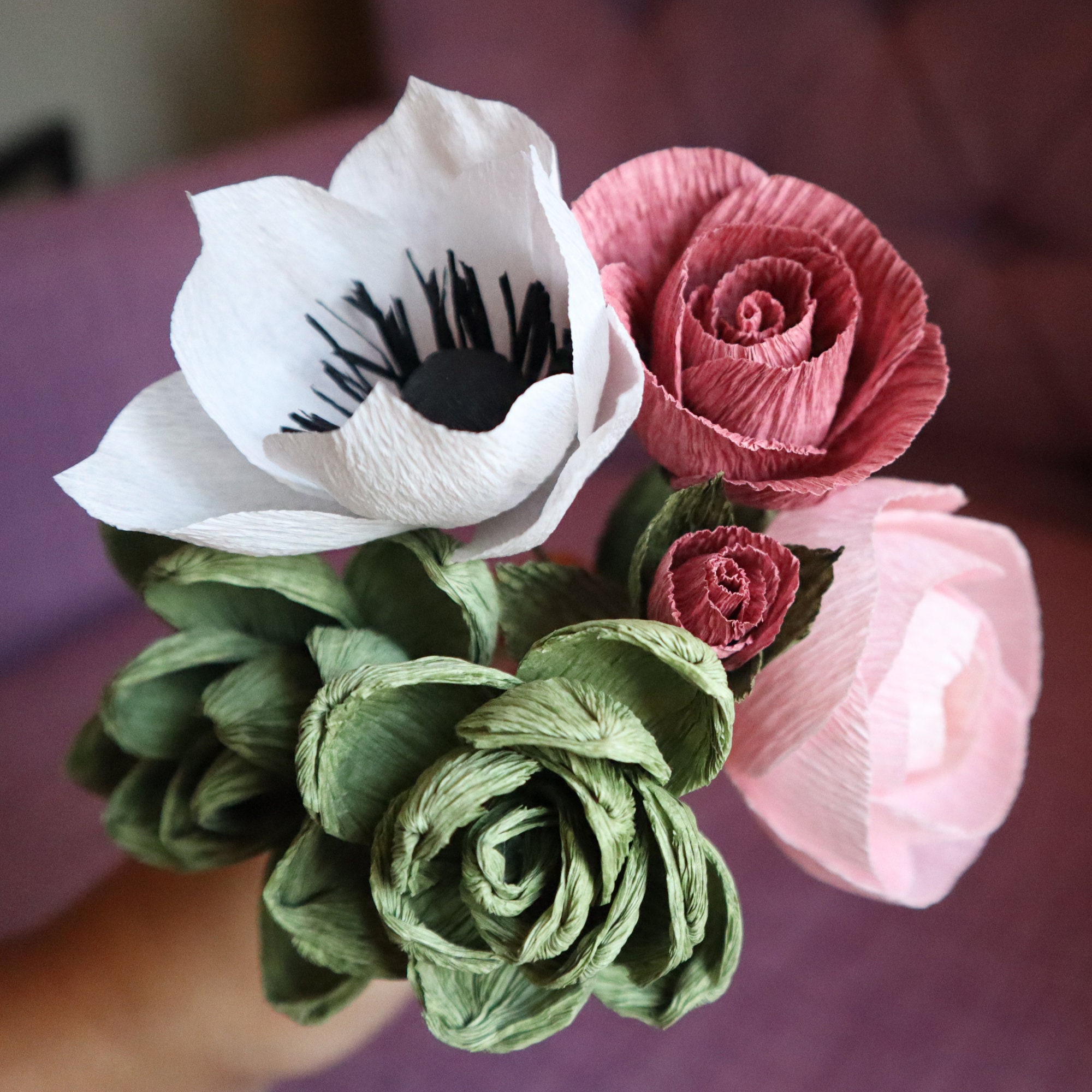 Boho-inspired Bouquet of Mixed Crepe Paper Flowers & Sage Succulents - Etsy