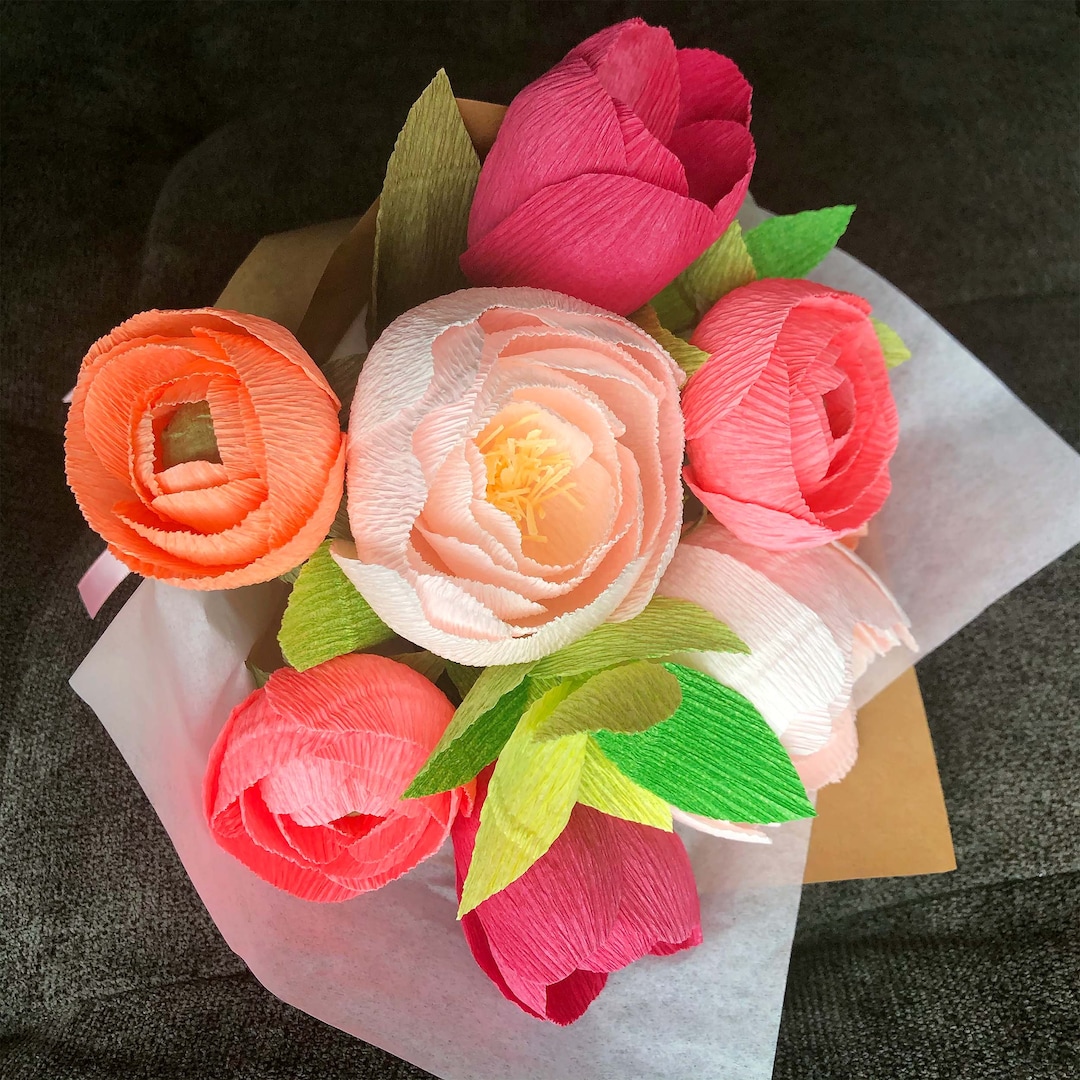 The Pink Lover's Crepe Paper Flower Bouquet, 10-stem Gift-ready ...